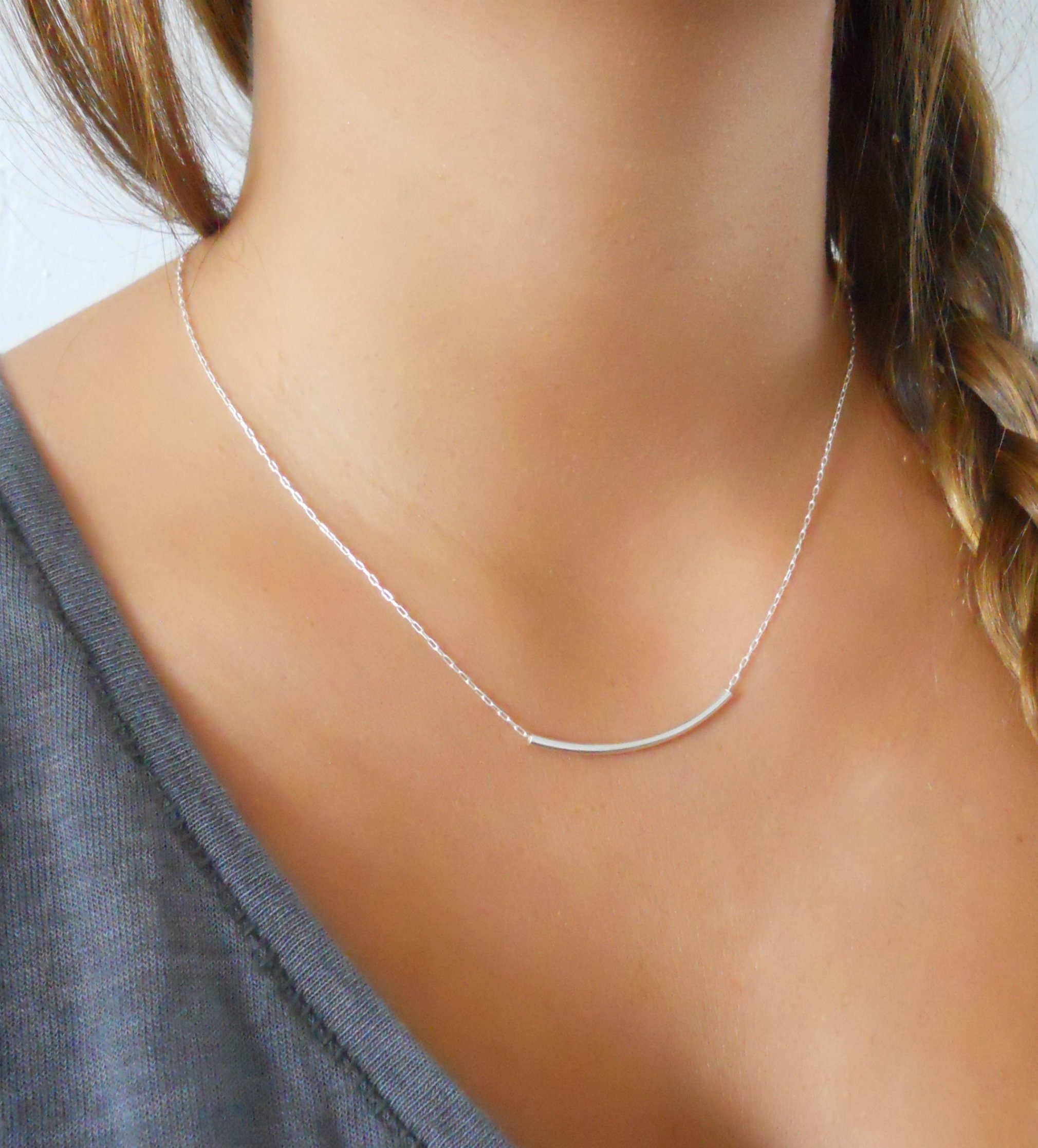 Dainty Sterling Silver Tube Necklace Etsy