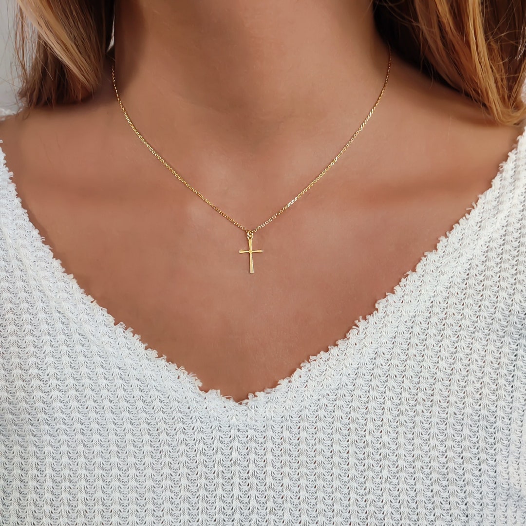Dainty Gold Cross Necklace, Simple Cross Necklace, Gift for Her, Dainty ...
