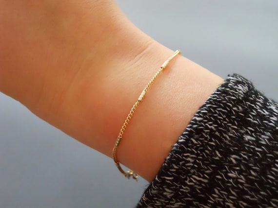Thin Gold Bracelet Gold Chain Bracelet Layering Bracelet | Etsy