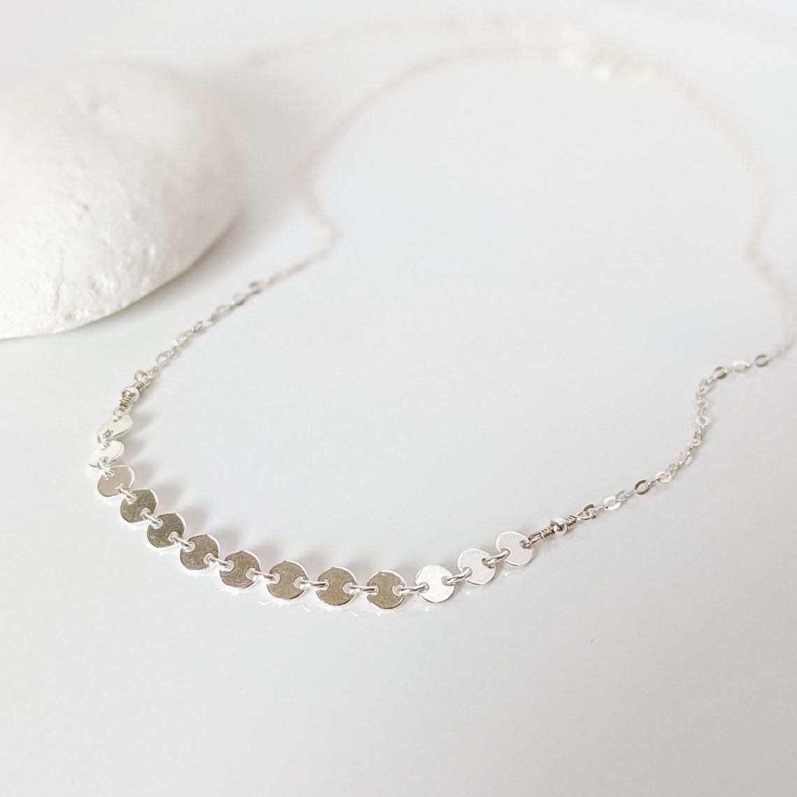 Layering Sterling Silver Necklace With a Round Disc Chain Bar - Etsy