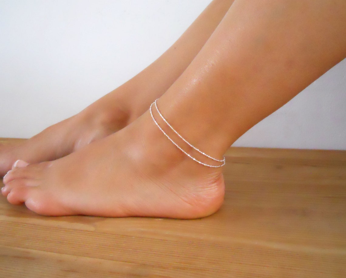 Layered Sterling Silver Anklet Double Chain Ankle Bracelet - Etsy
