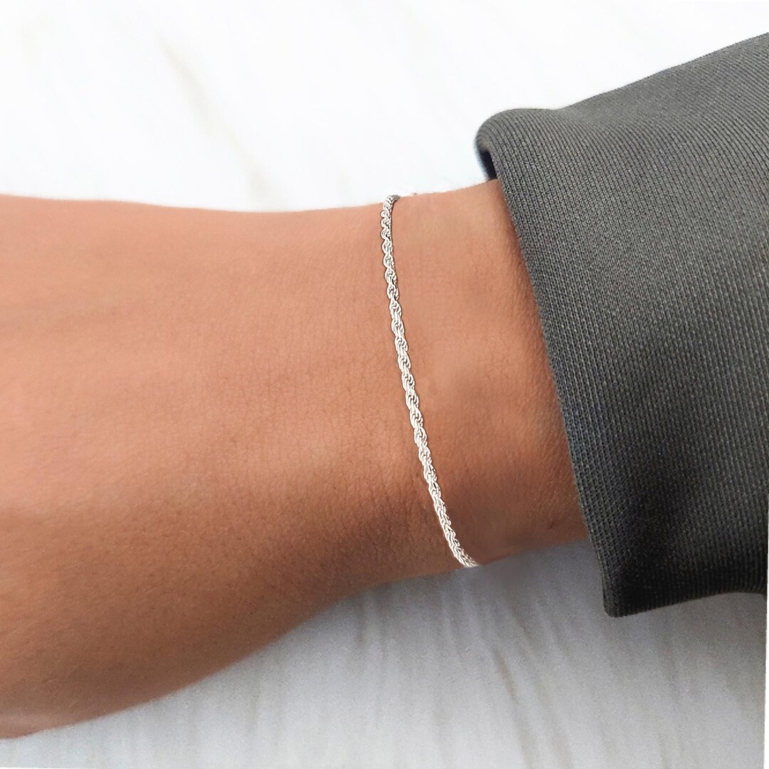 Silver Bracelet for Women, Rope Chain Bracelet, Minimalist Dainty Silver Bracelets, Layered ...
