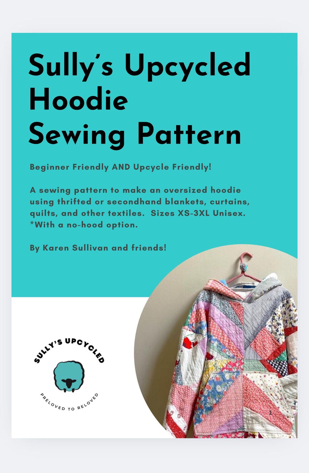 Sully’s Upcycled Hoodie Digital Sewing Pattern- Oversized, Drop Shoulder. Size XS-3XL. Beginner ...