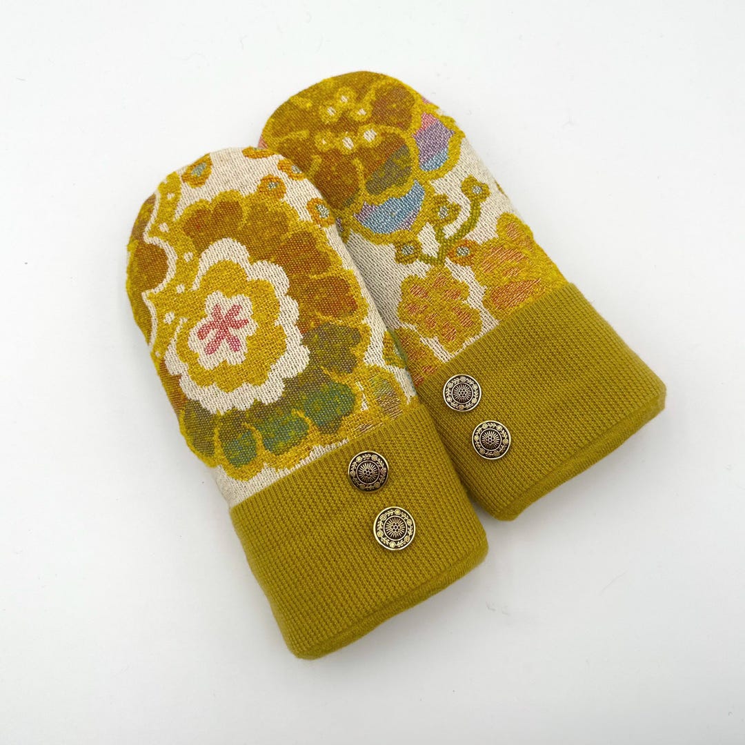 Funky Vintage Upholstery and Wool Sweater Mittens From Felted Wool ...