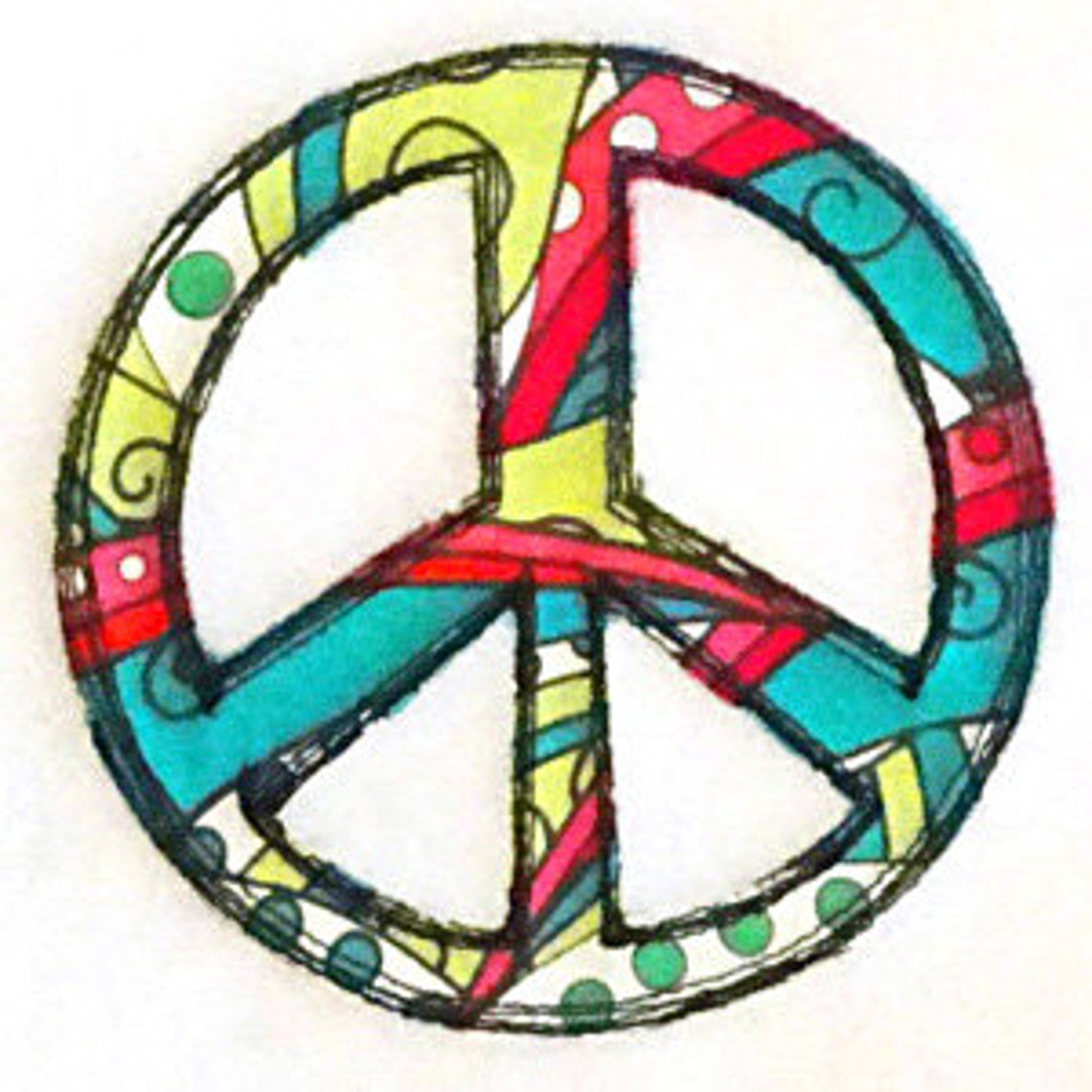 Peace Sign Scribble Applique Machine Embroidery Raggy Frayed Applique ...