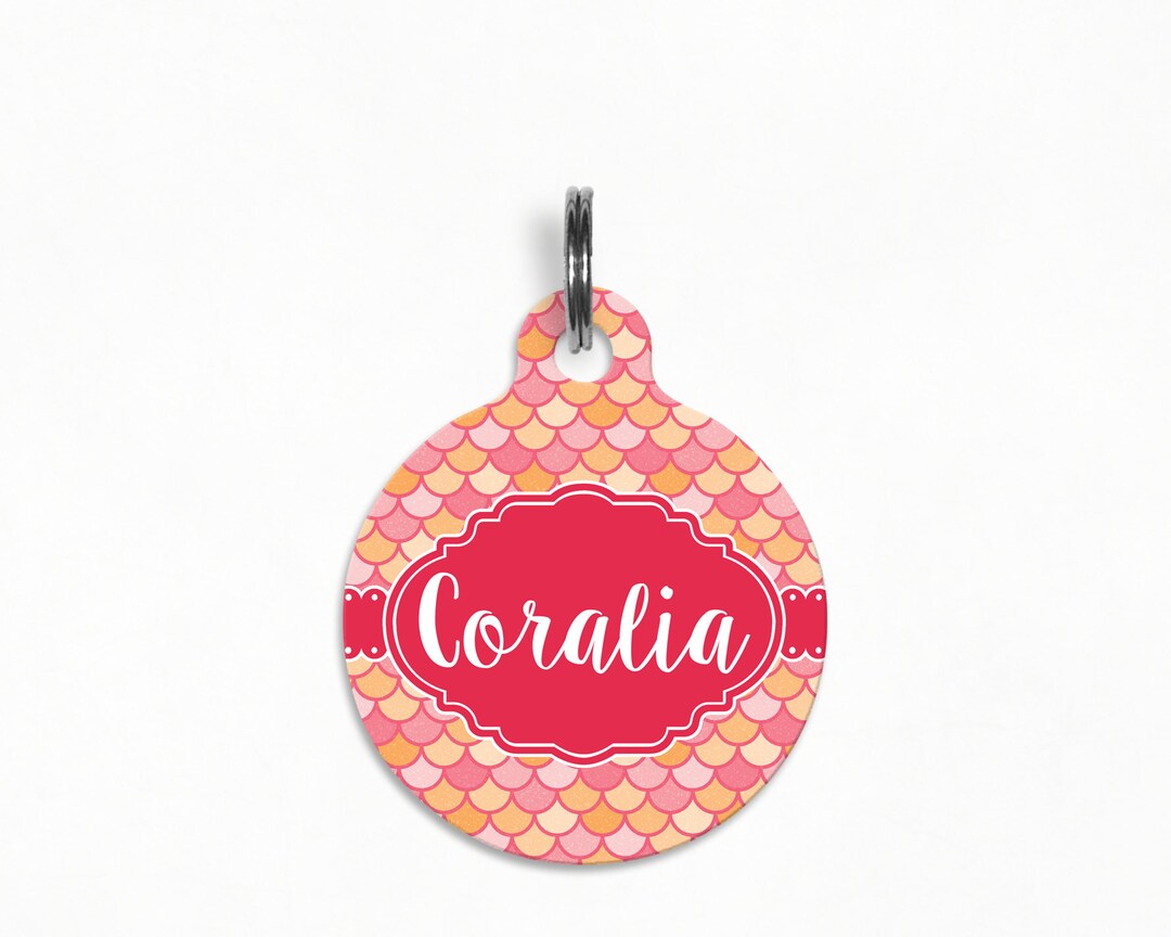 Pet ID Tag coralia Mermaid Scales coral/yellow Dog Tag, Double Sided - Etsy
