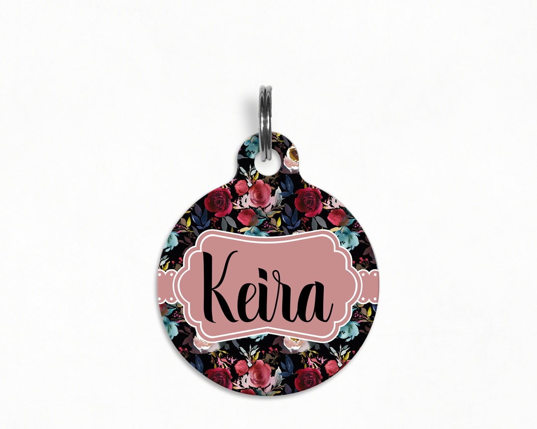 Pet ID Tag keira Romantic Wine Floral black Dog Tag, Double Sided - Etsy