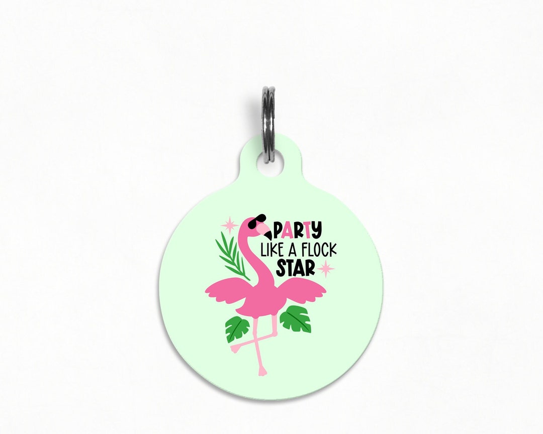 Pet ID Tag | "party Like a Flock Star" - Summer Flamingo Beach Dog Tag ...