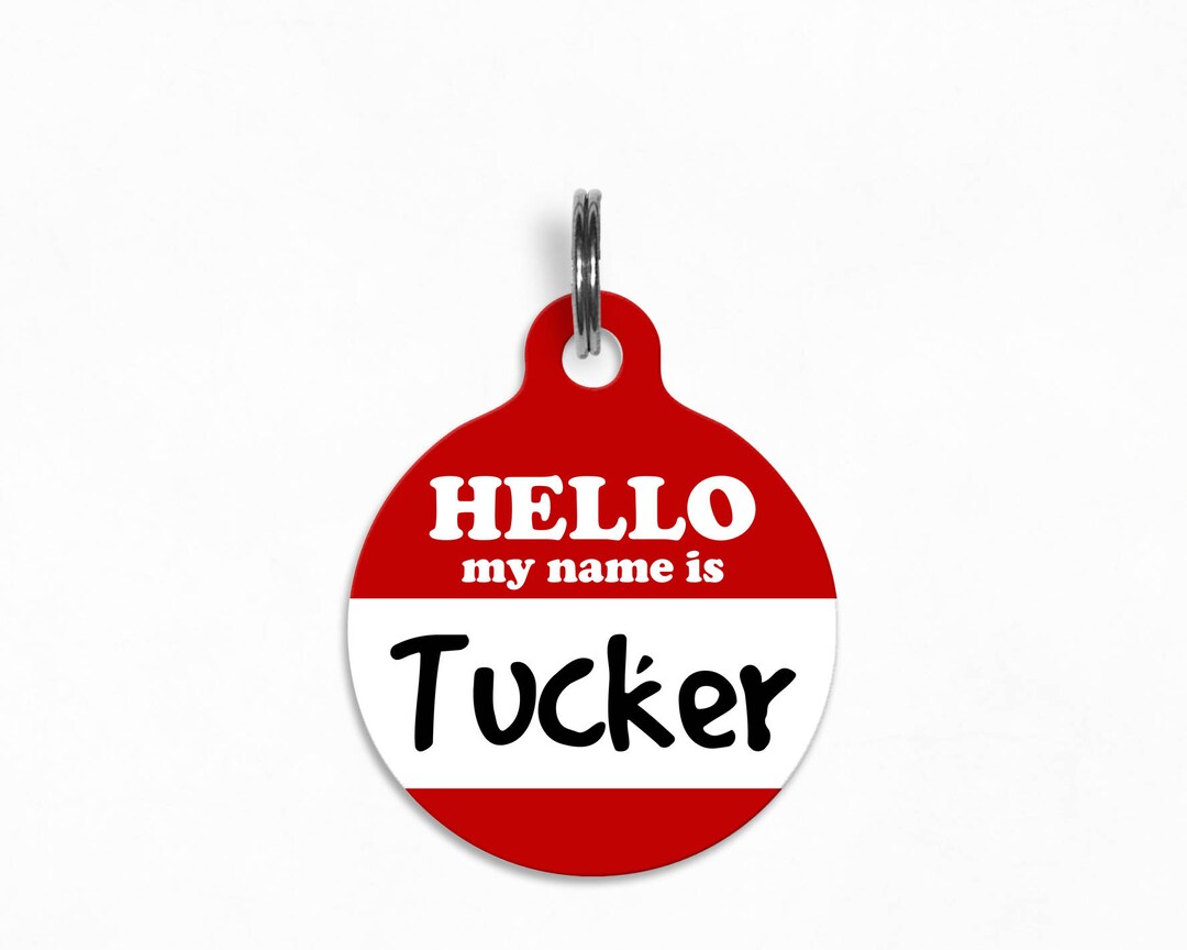 Pet ID Tag | "hello My Name Is" Dog Tag, Double Sided - Etsy