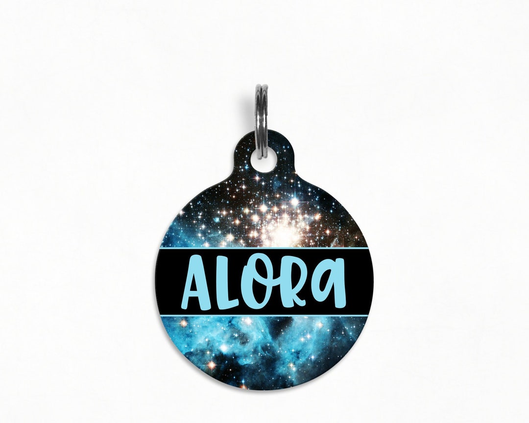 Pet ID Tag | "alora" - Neptune Blue Galaxy Burst Dog Tag, Double Sided ...