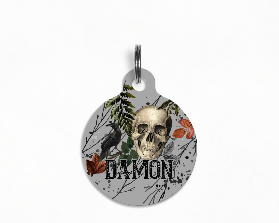 Pet ID Tag | "damon" - Raven Skull Dog Tag, Wanderlust Webbing Tag ...