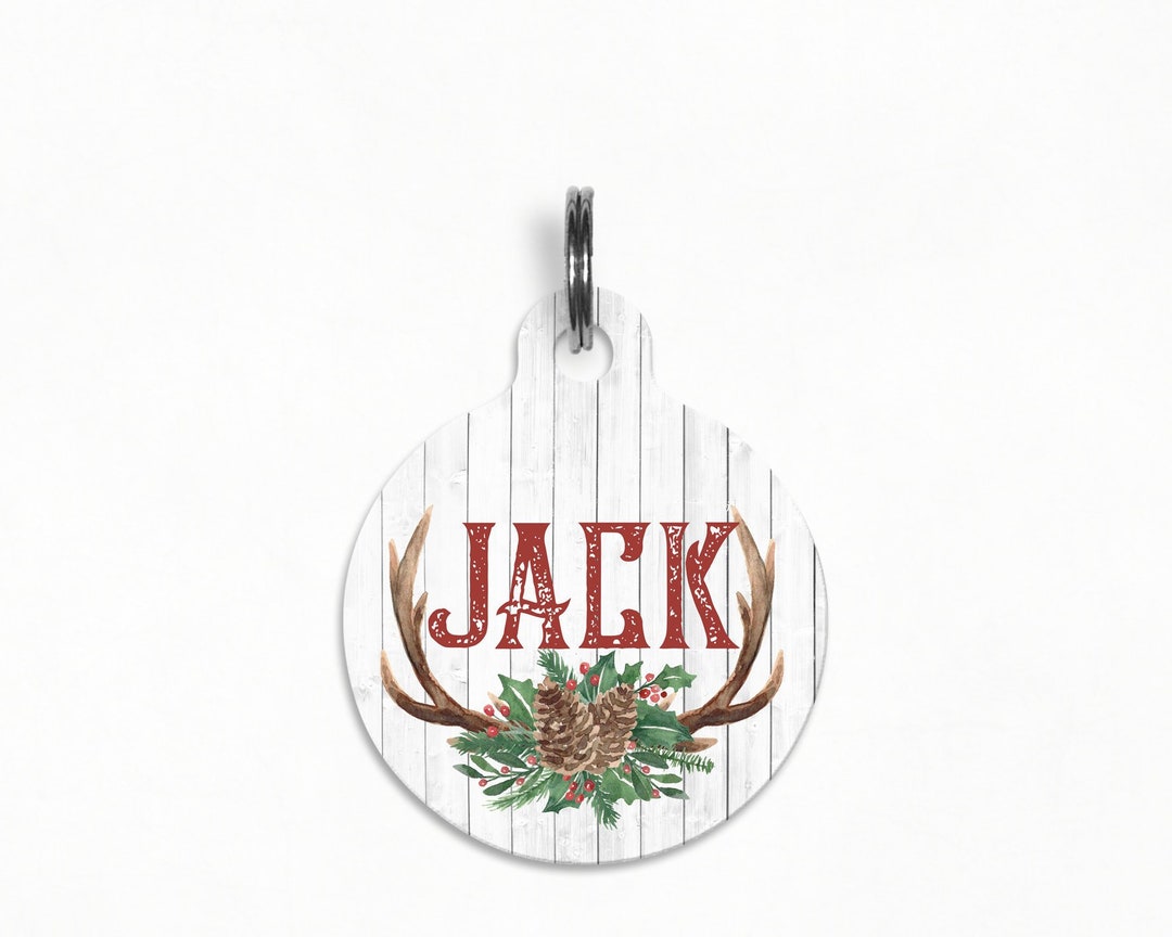 Pet ID Tag | "jack" - Christmas Antler Floral Dog Tag, Double Sided - Etsy
