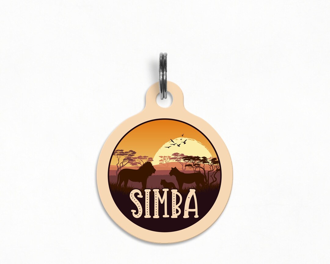 Pet ID Tag | "simba" - Lion Safari Sunset Silhouette Dog Tag, Double ...