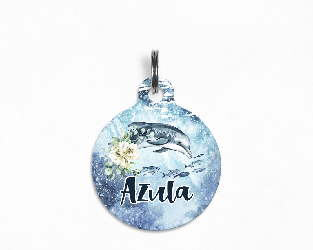 Pet ID Tag | "azula" - Oceania Dolphin Dog Tag, Double Sided - Etsy