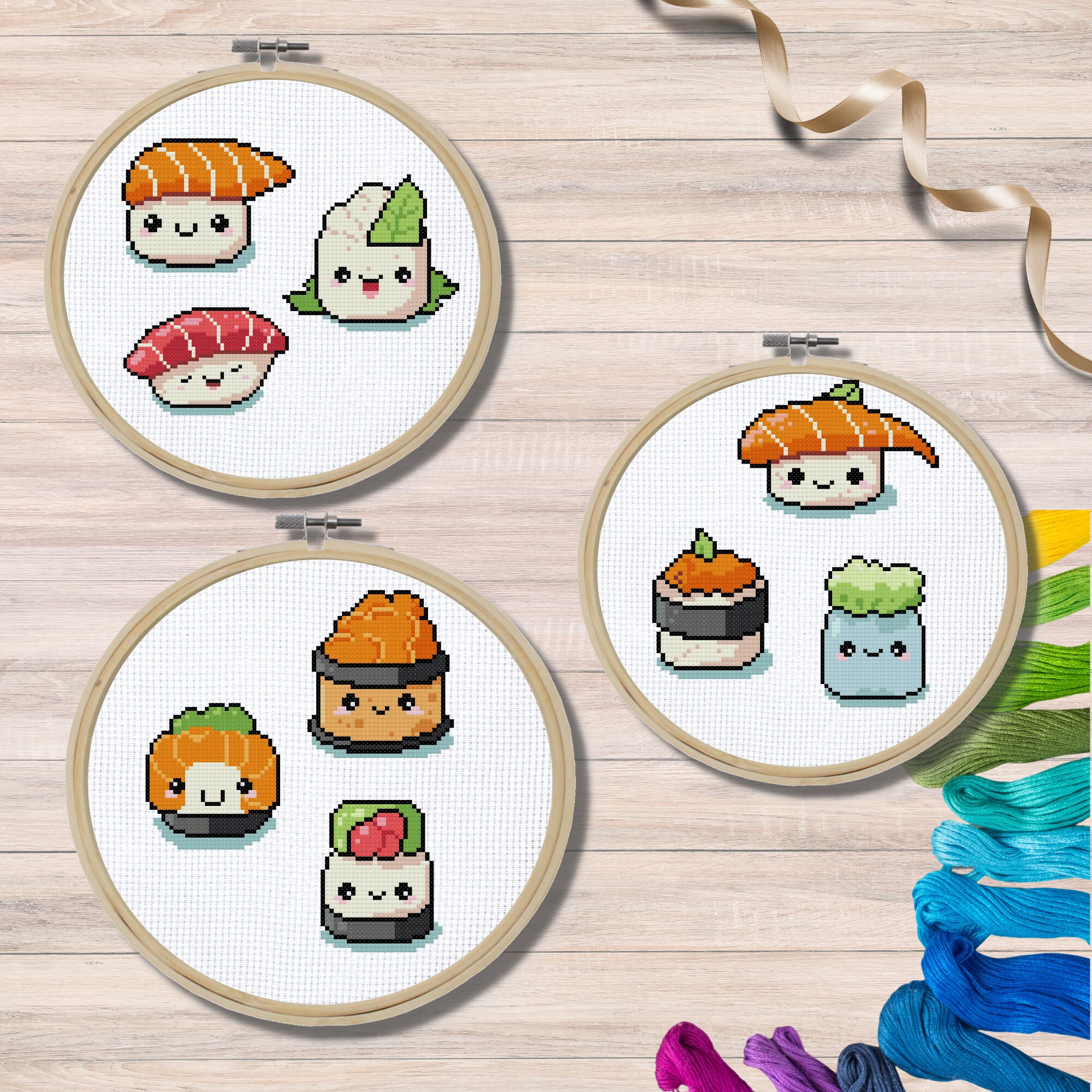 Kawaii Sushi Food Counted Cross Stitch Pattern Chart PDF Set - Etsy