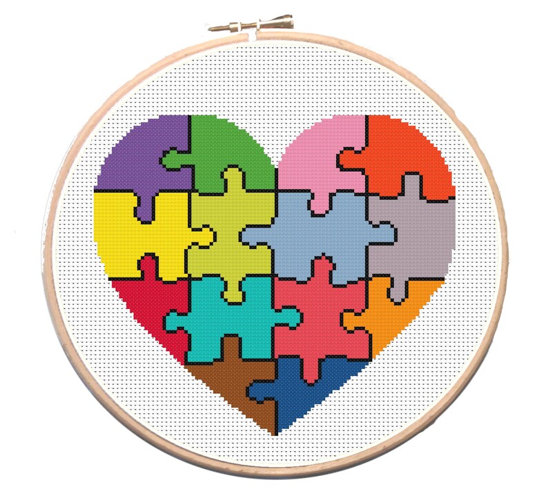Counted Cross Stitch Pattern Jigsaw Heart Set of 5 Download PDF Modern ...