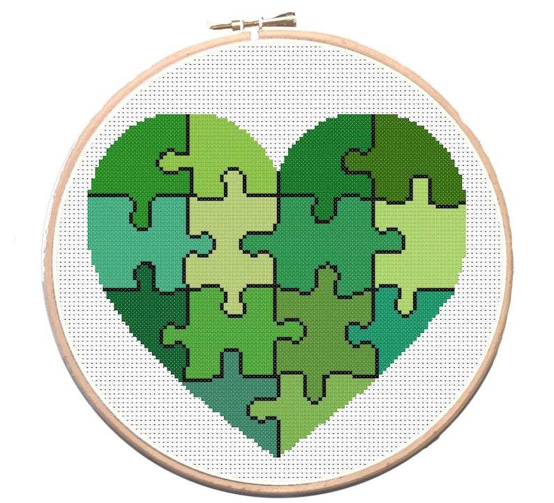 Counted Cross Stitch Pattern Jigsaw Heart Set of 5 Download PDF Modern ...