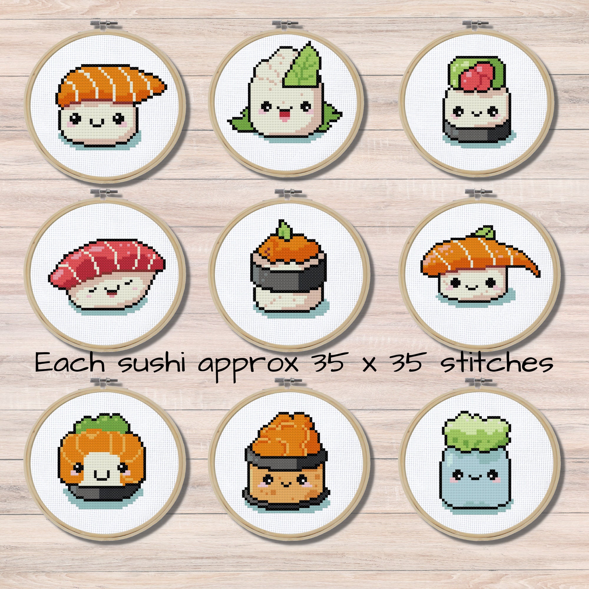 Kawaii Sushi Food Counted Cross Stitch Pattern Chart PDF Set - Etsy