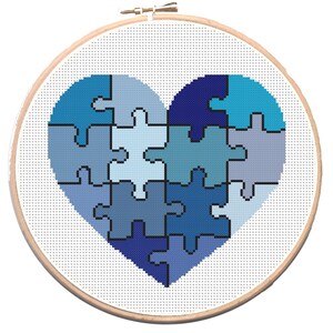 Counted Cross Stitch Pattern Jigsaw Heart Set of 5 Download PDF Modern ...