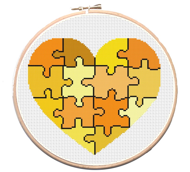 Counted Cross Stitch Pattern Jigsaw Heart Set of 5 Download PDF Modern ...