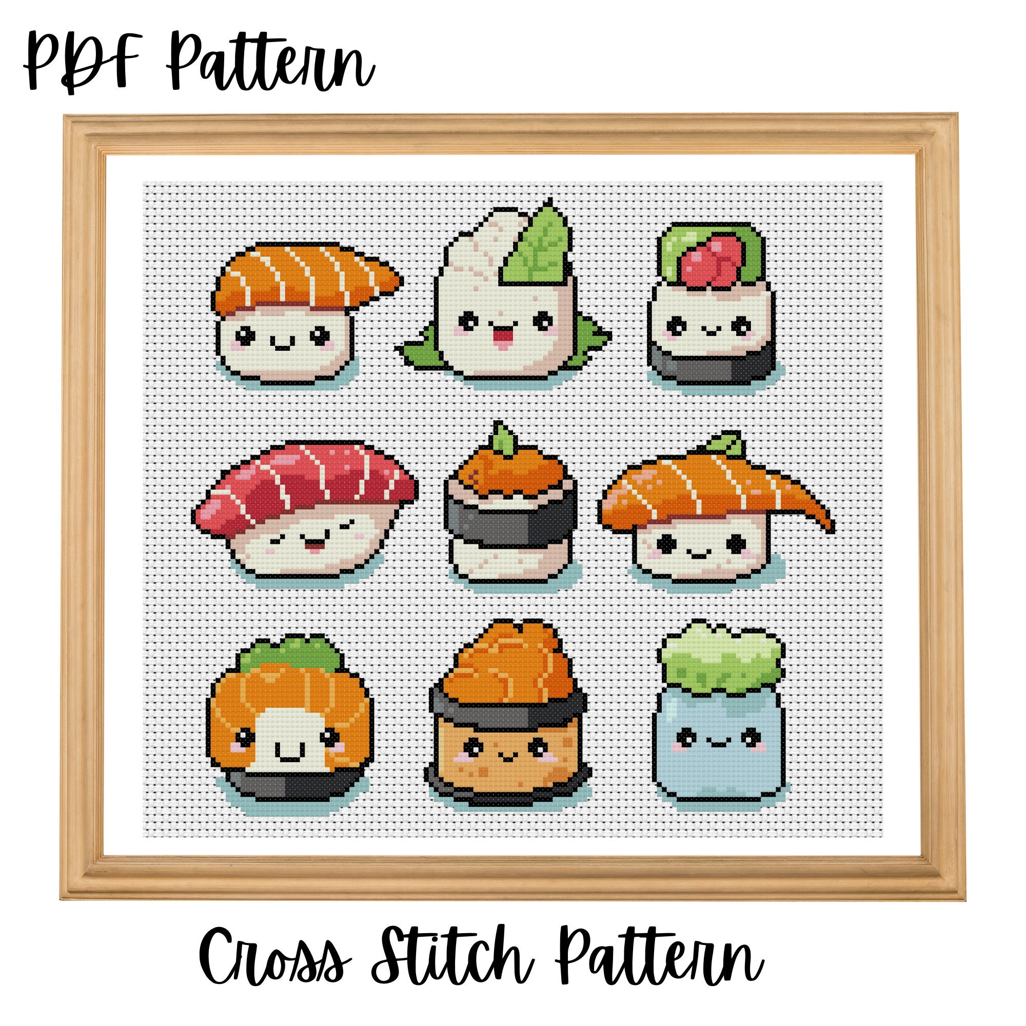 Kawaii Sushi Food Counted Cross Stitch Pattern Chart PDF Set - Etsy