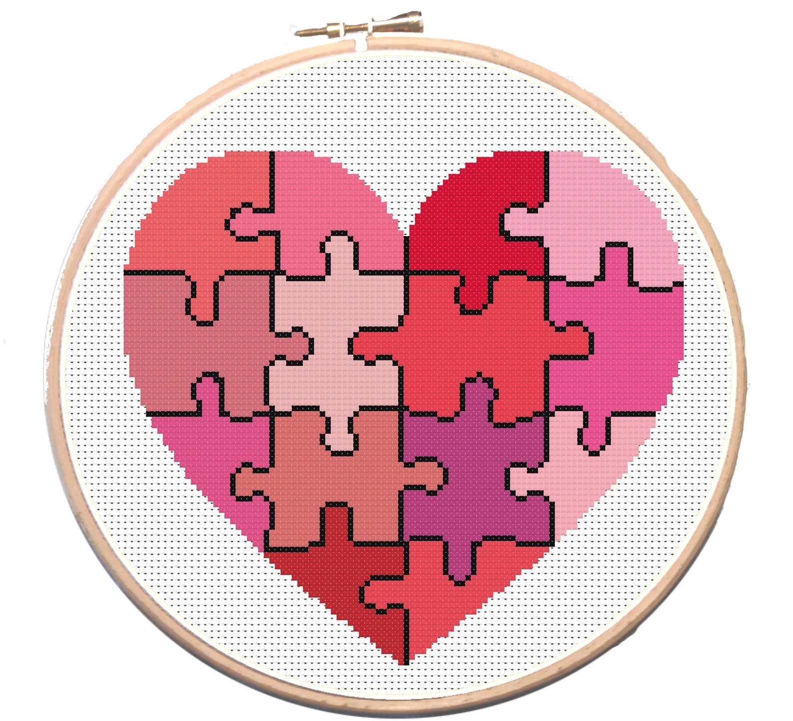 Counted Cross Stitch Pattern Jigsaw Heart Set of 5 Download PDF Modern ...
