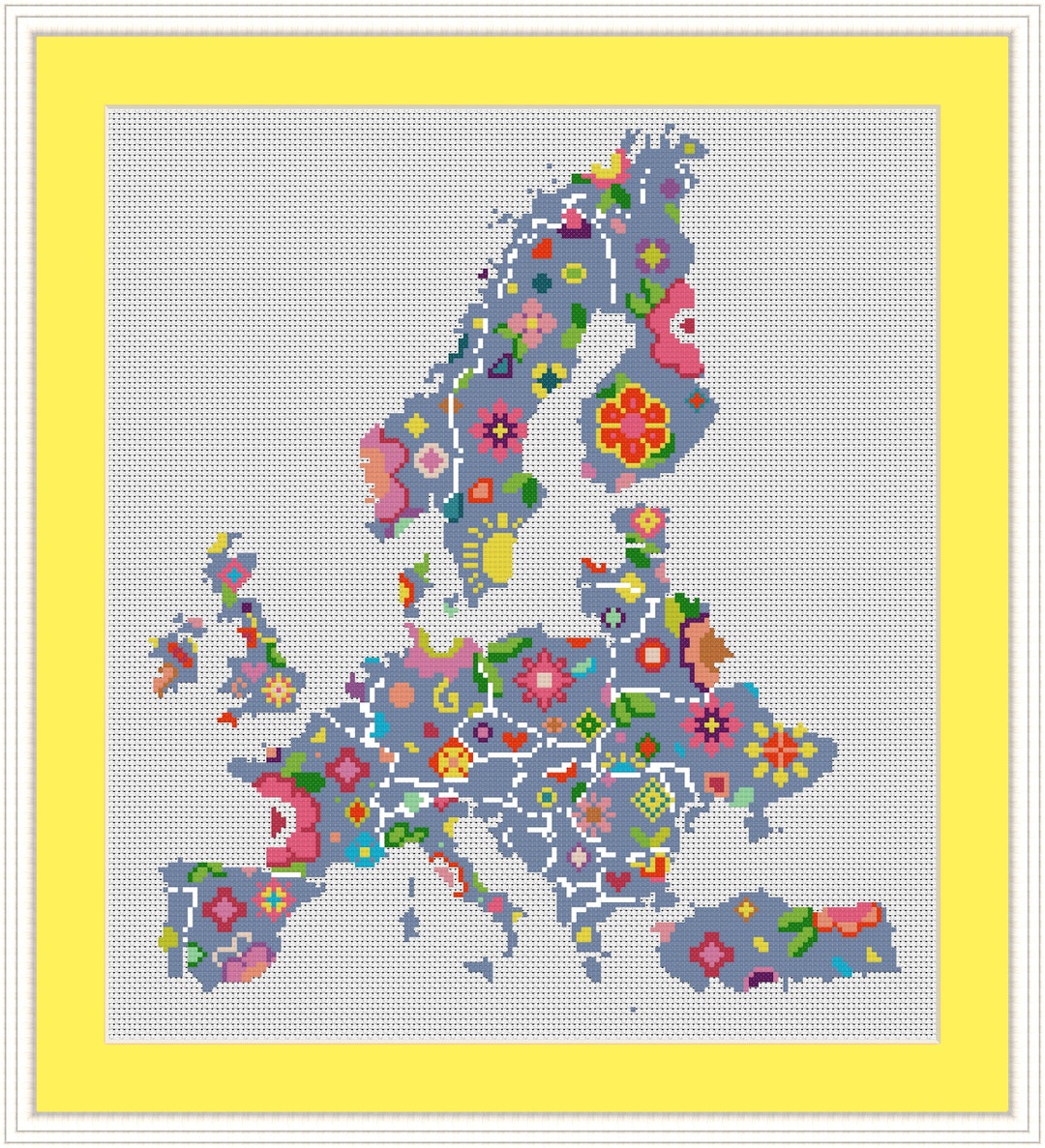 Cross Stitch Pattern Floral Map of Europe 11" X 13" PDF - Etsy