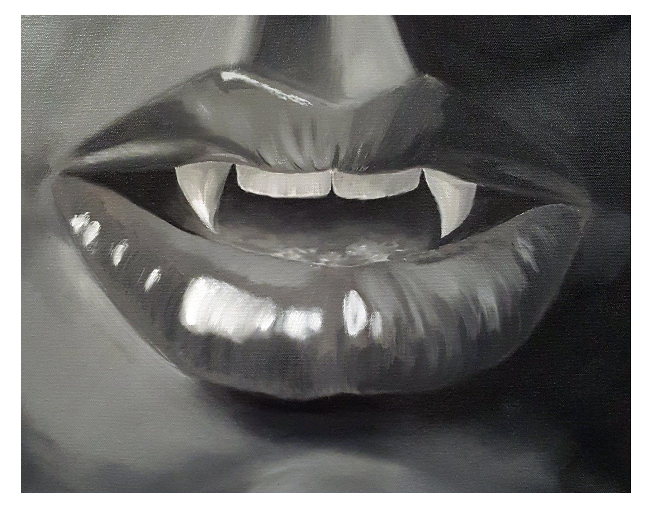 Vampire art Painting 14x18 dark decor black and white Free | Etsy