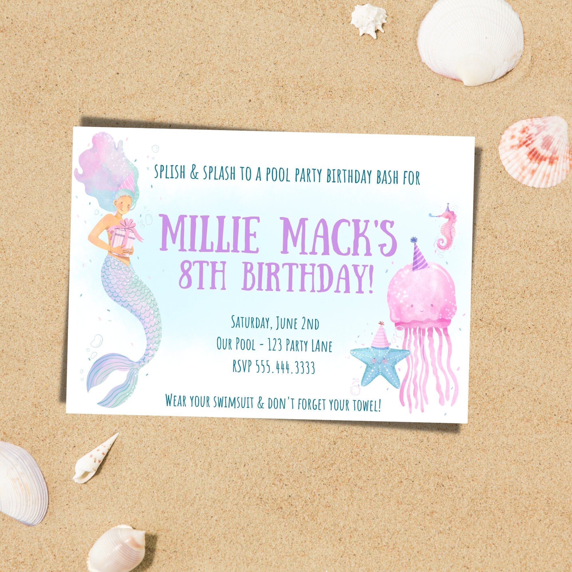 Mermaid Watercolor Party Invitation DIGITAL DOWNLOAD - Etsy