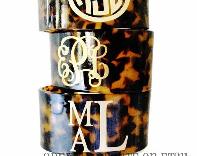 Monogrammed Bracelet, Faux Tortoise Shell Cuff - Etsy
