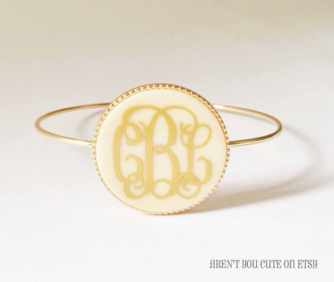 Gold Toned Bangle Bracelet With Monogram - Etsy