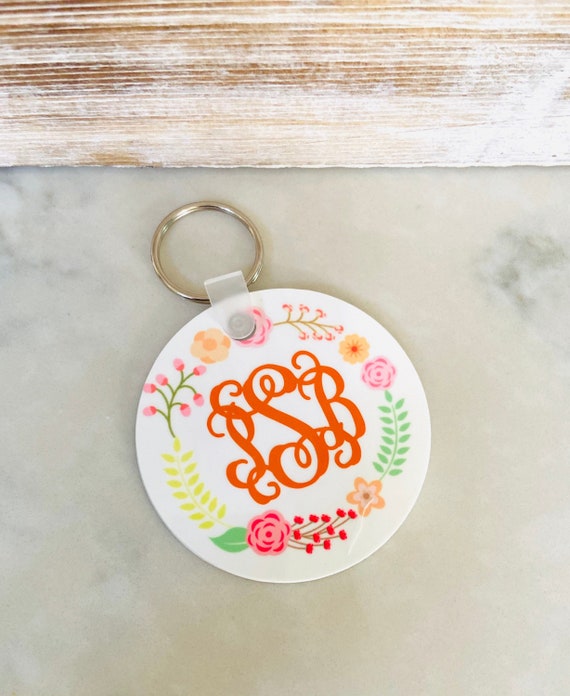 Acrylic Monogram Keychain With Floral Wreath | Etsy
