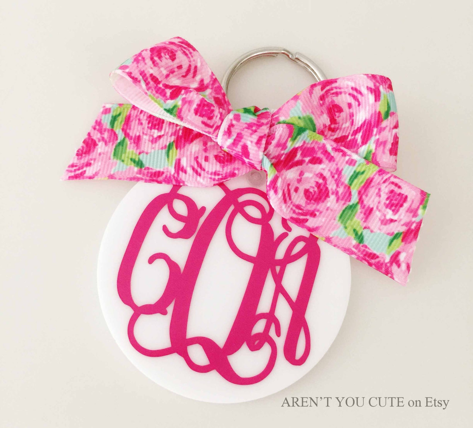 Acrylic Monogram Keychain With Ribbon - Etsy