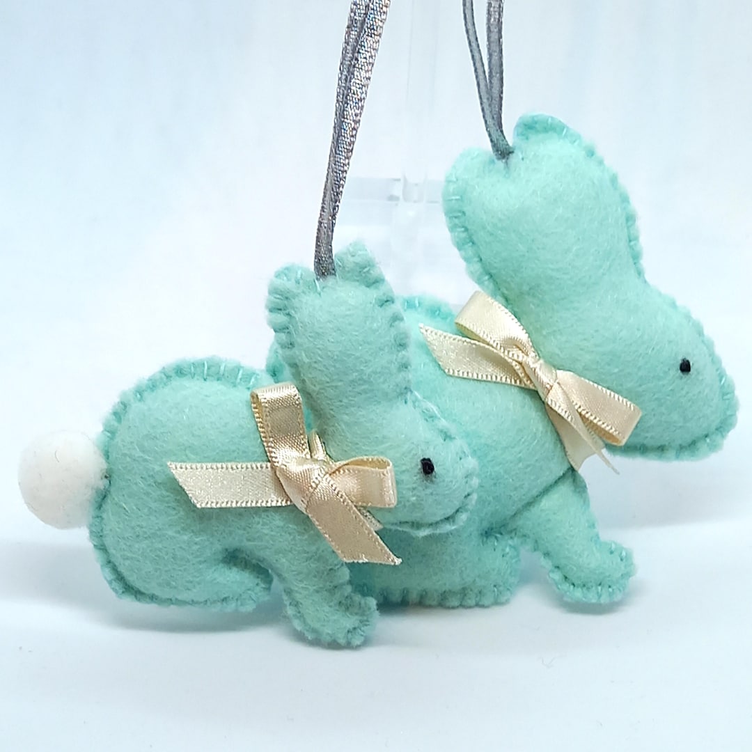EASTER BUNNY Pale Turquoise Peppermint Rabbit Embroidered Wool Blend ...