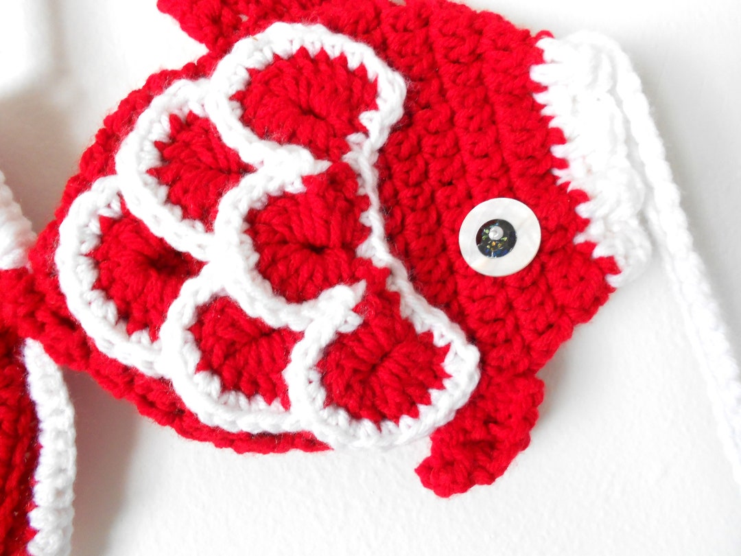 Crocheted Red Fish Purse, Good Luck Happiness Carp, Novelty Bag ...