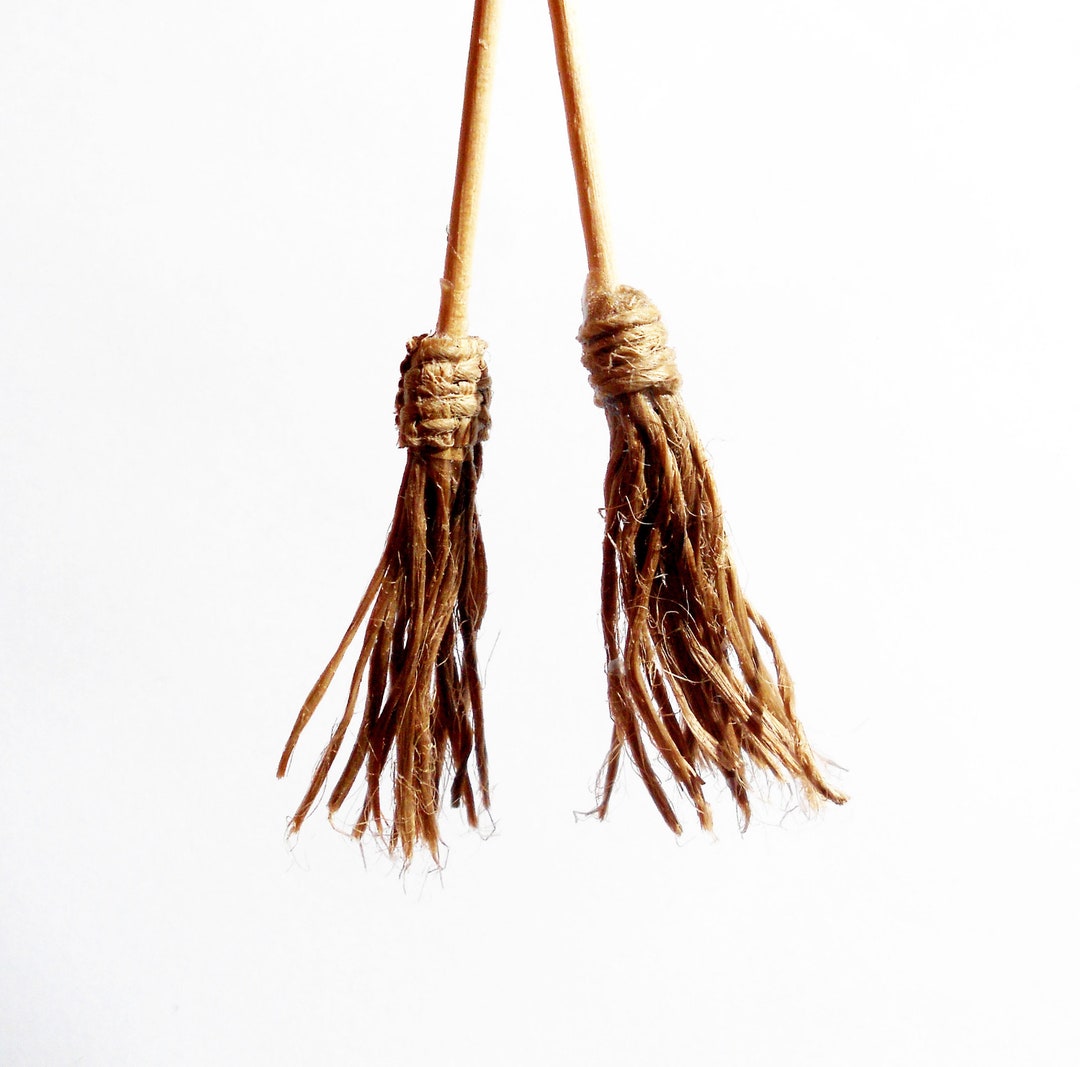 2pc Set Rustic Brooms Miniature Dollhouse Short Handle Broom 3 Inches ...