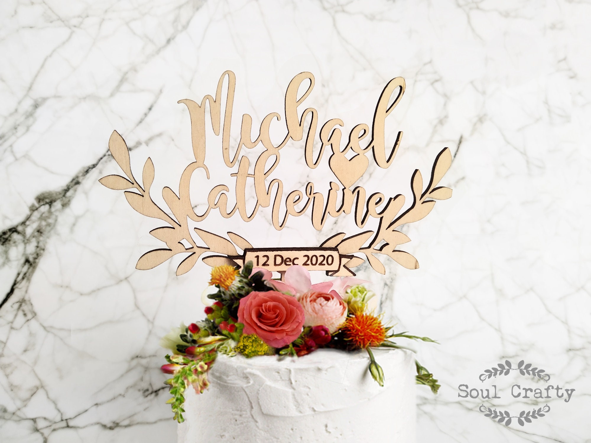 Personalized name wreath cake topper cake topper names | Etsy