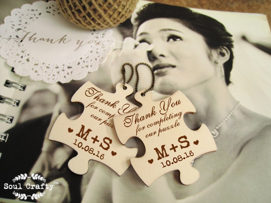 Puzzle Wooden Tag Personalized Engraved Thank You Wedding Gift Tags ...