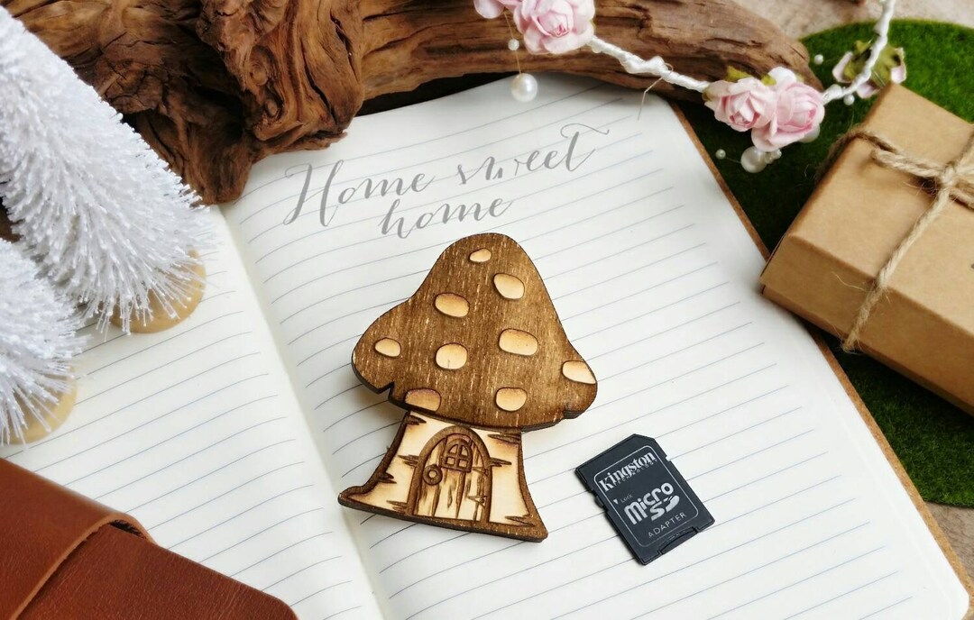 Fairy House SD Memory Card Holder, Toadstool Wooden Case Magnet ...