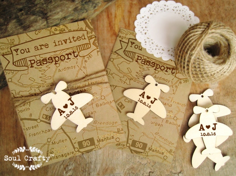 Airplane Wooden Tag Personalized Engraved Destination Wedding - Etsy