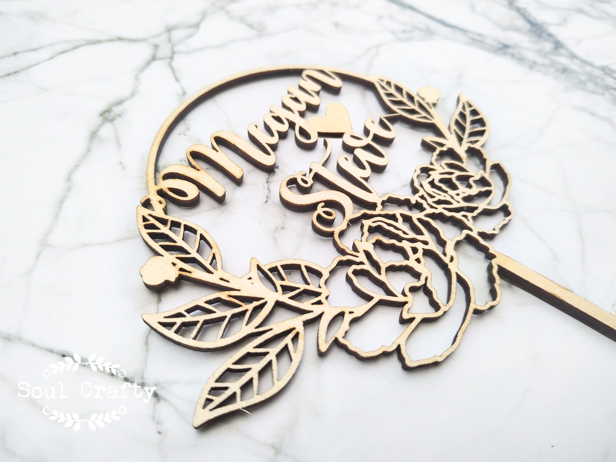 Customized Wooden Peony Cake Topper, Cake Toppers Names, Topper for ...