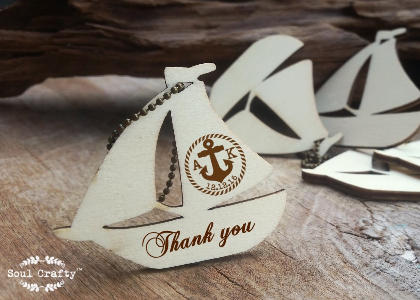 Sailing Yacht Wooden tag Personalized Engraved Thank you | Etsy