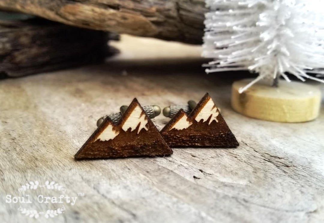 Snow Mountain Wooden Cufflinks, Hiker Gift, Gift for Camper, Wooden ...