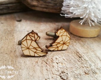 Geometric Pug Wooden Cufflinks Origami Cuff Links Dad Grooms | Etsy
