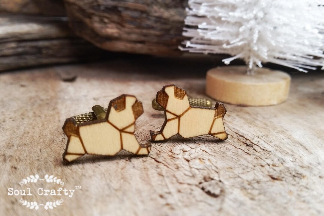Geometric Pug Wooden Cufflinks Origami Cuff Links Dad Grooms Best Man ...