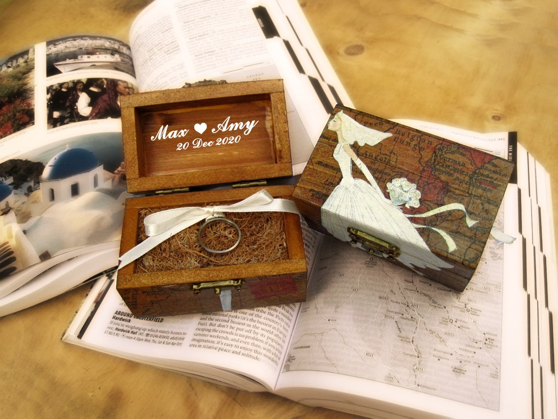 Personalized World Map Ring Bearer Box Rustic Ring Bearer - Etsy