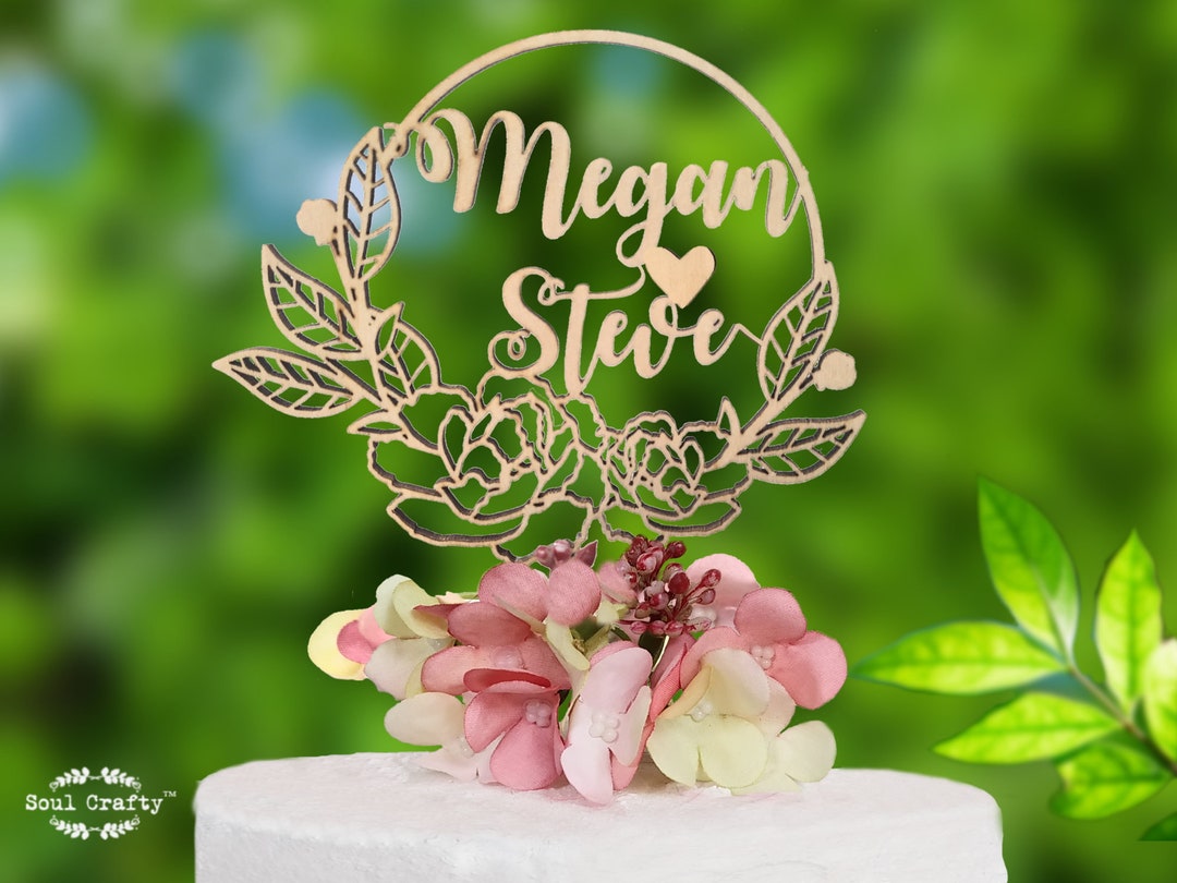 Customized Wooden Peony Cake Topper, Cake Toppers Names, Topper for ...