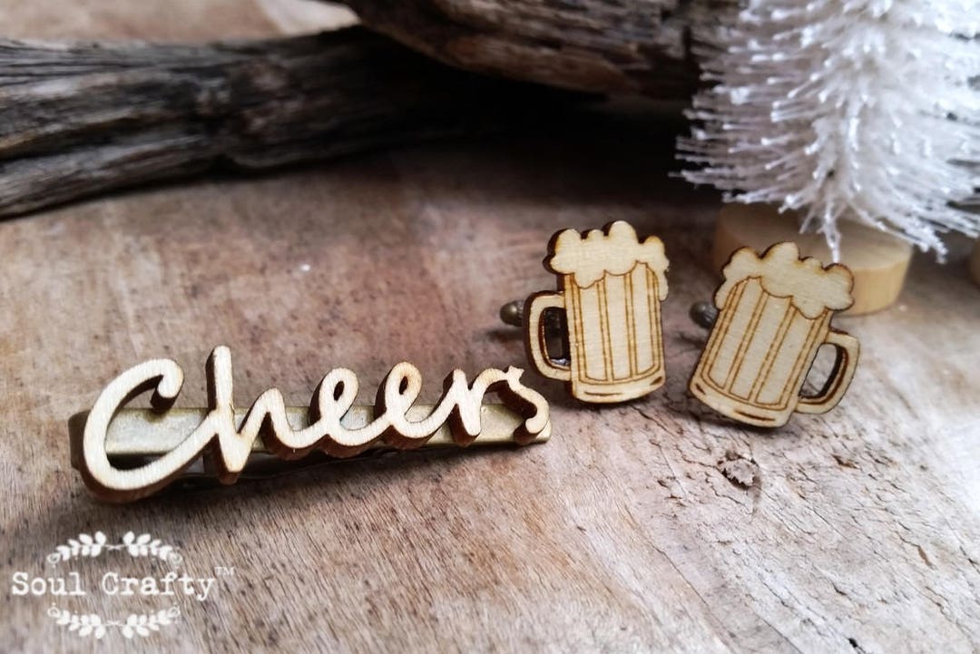Beer Mug Mega Pint Wooden Cufflinks Cheers Tie Clips Lager Cuff Links ...