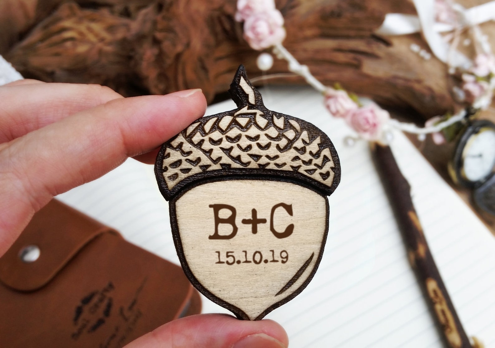 Acorn SD Memory Card Holder Wooden Case Magnet Wedding - Etsy
