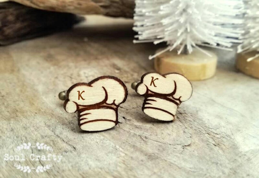 Personalized Chef Hat Wooden Cufflinks, Sous Chef Gift, Gift for ...